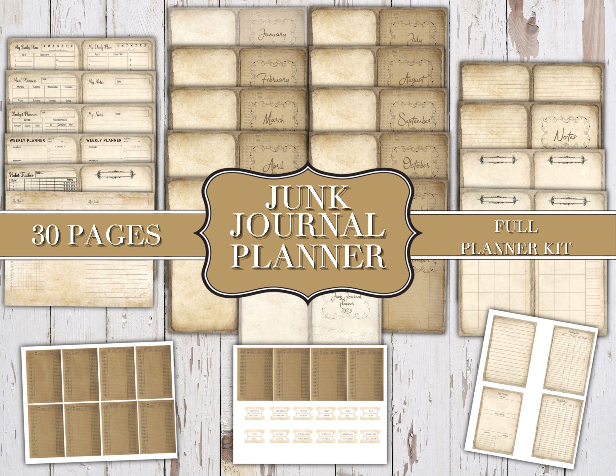 Junk Journal Planner Kit Calendar Bullet Journal Shabby - Etsy
