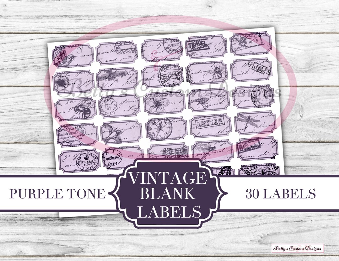 Vintage-style Blank Labels - Purple Tone - Printable - Ephemera - Junk ...