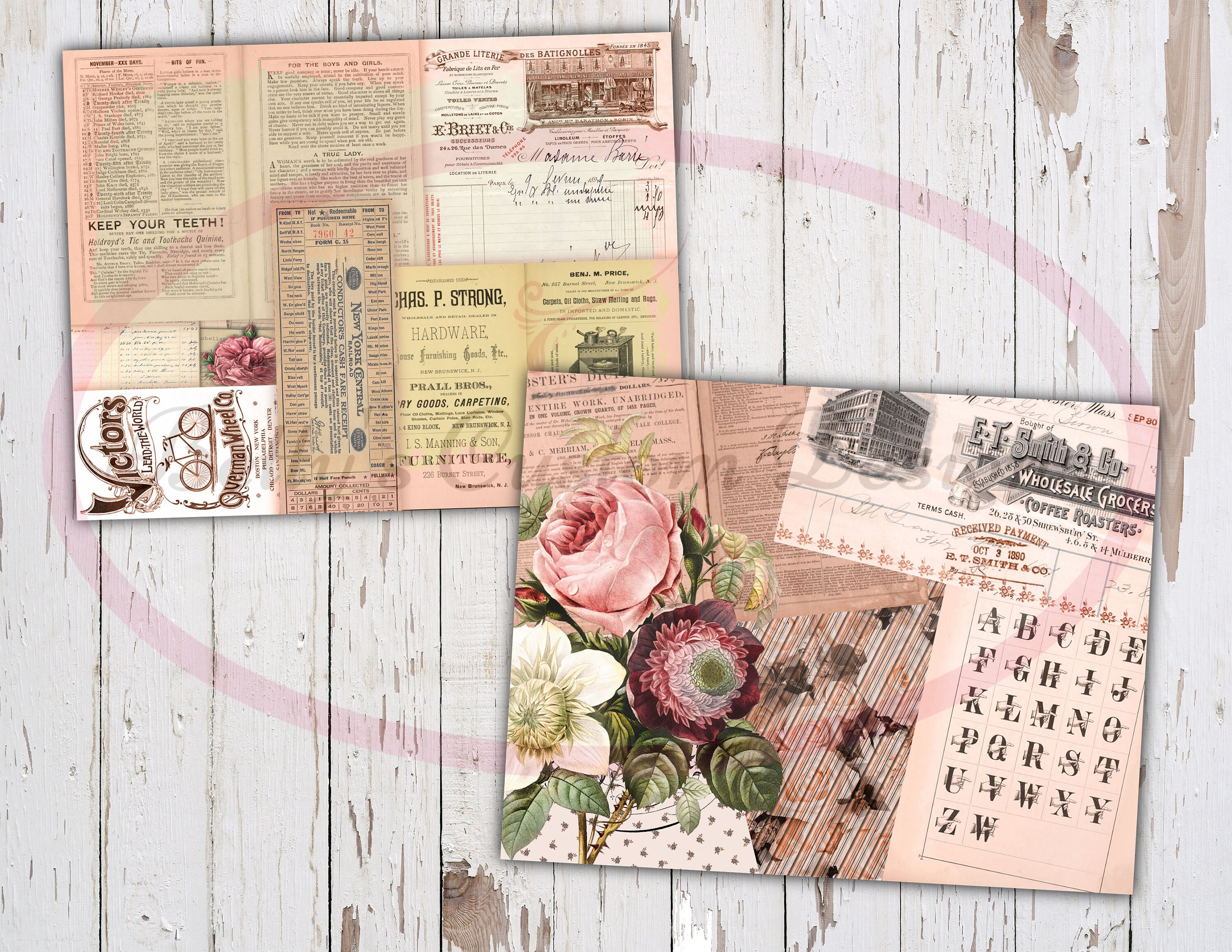 Ledger & Roses Junk Journal Kit - Digital Paper Prints - Scrapbook ...