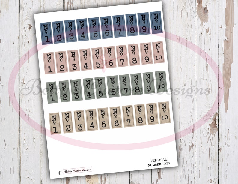 Vertical Number Tabs Number Labels Printable Ephemera - Etsy