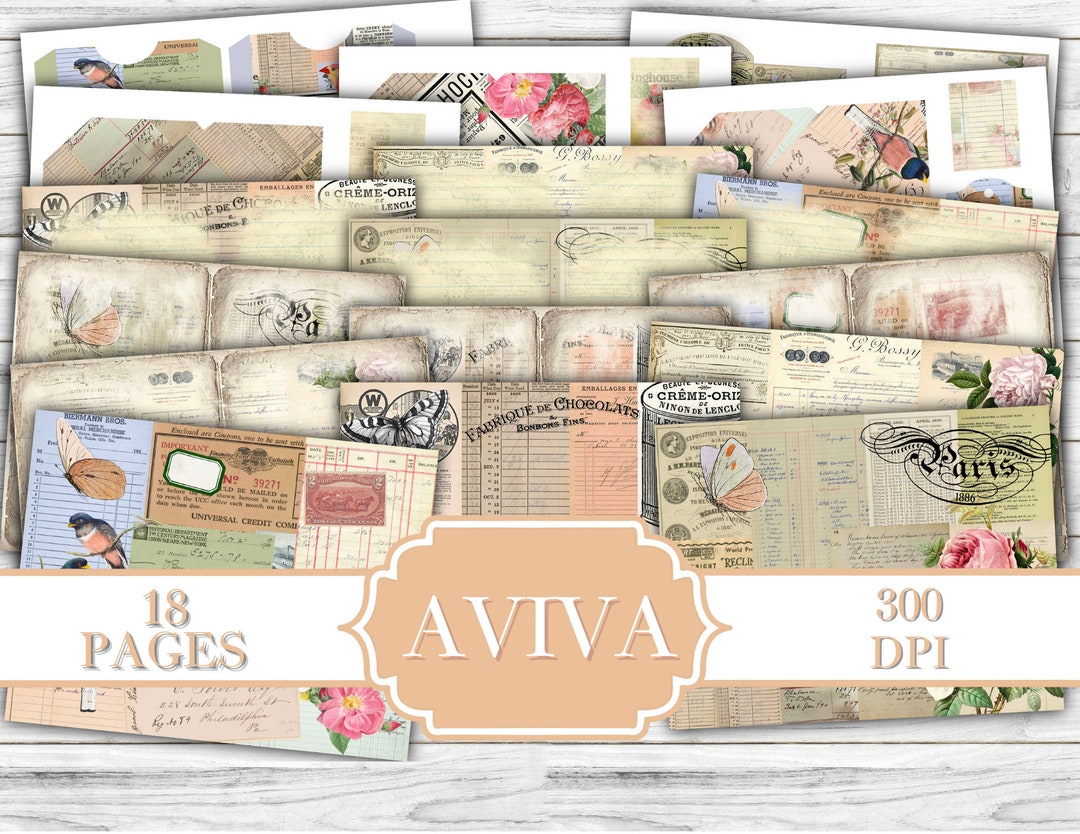 Aviva Junk Journal Kit - Digital Paper Prints - Scrapbook - Vintage ...