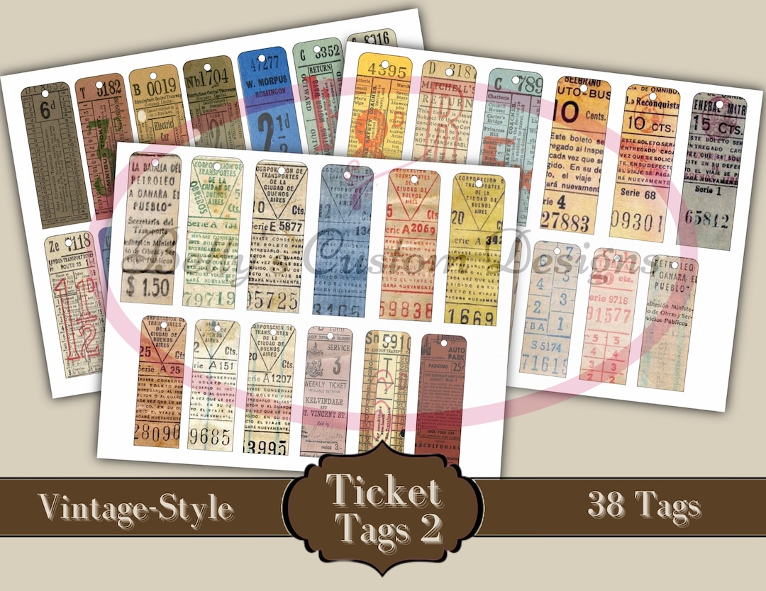 Vintage-style Ticket Tags 2 - Printable - Ephemera - Junk Journal Label ...