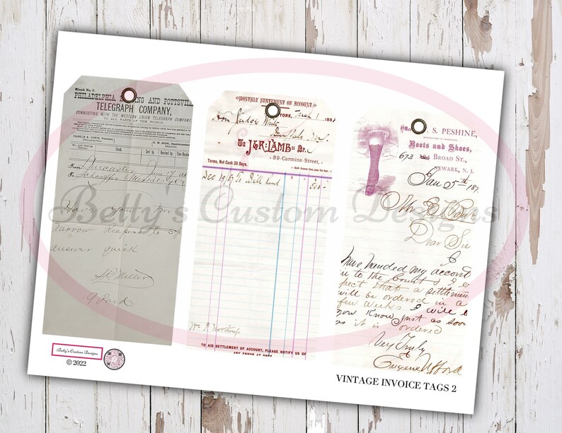 Vintage-style Invoice Tags 2 Printable Tags Junk - Etsy