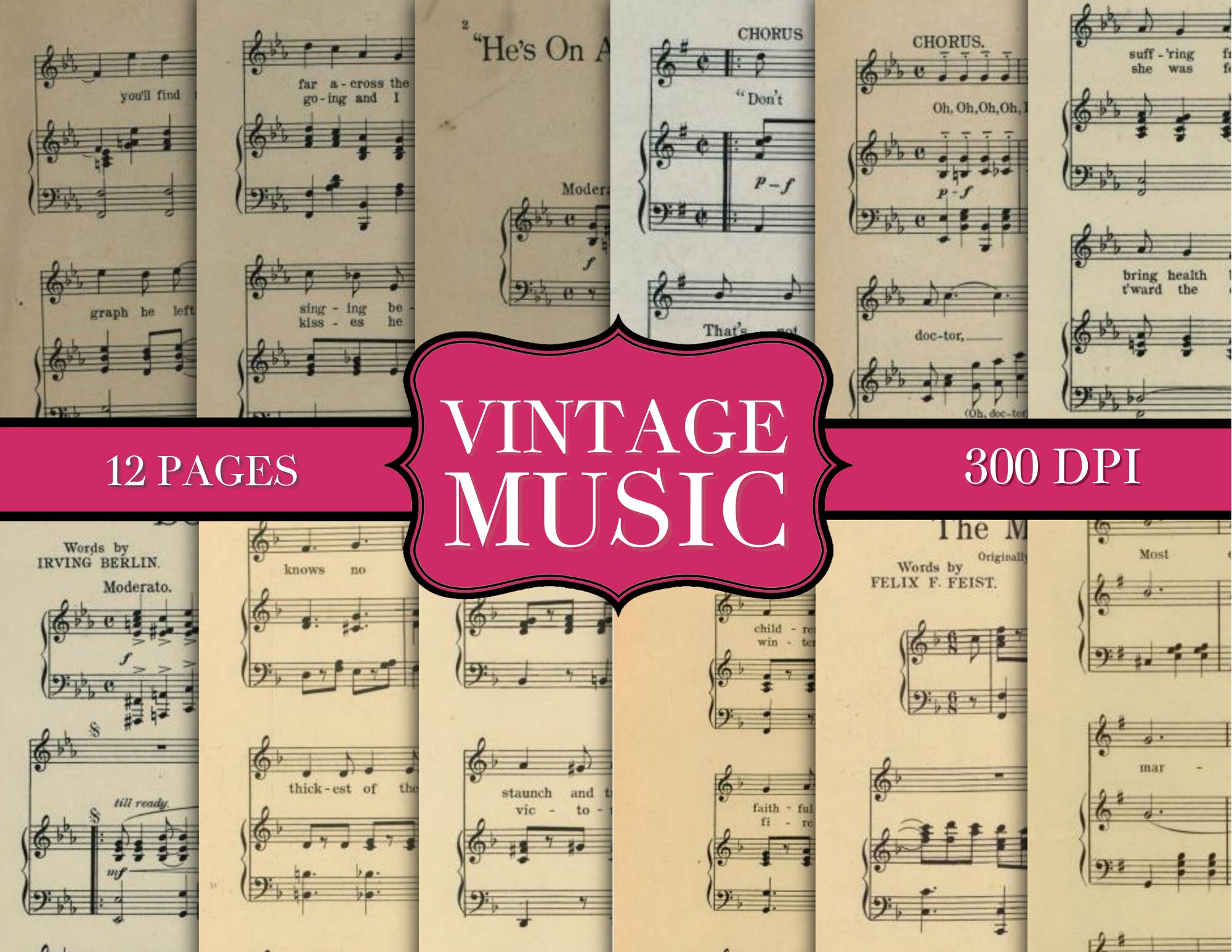 Vintage Music Backgrounds - Digital Paper Prints - Scrapbook - Vintage ...