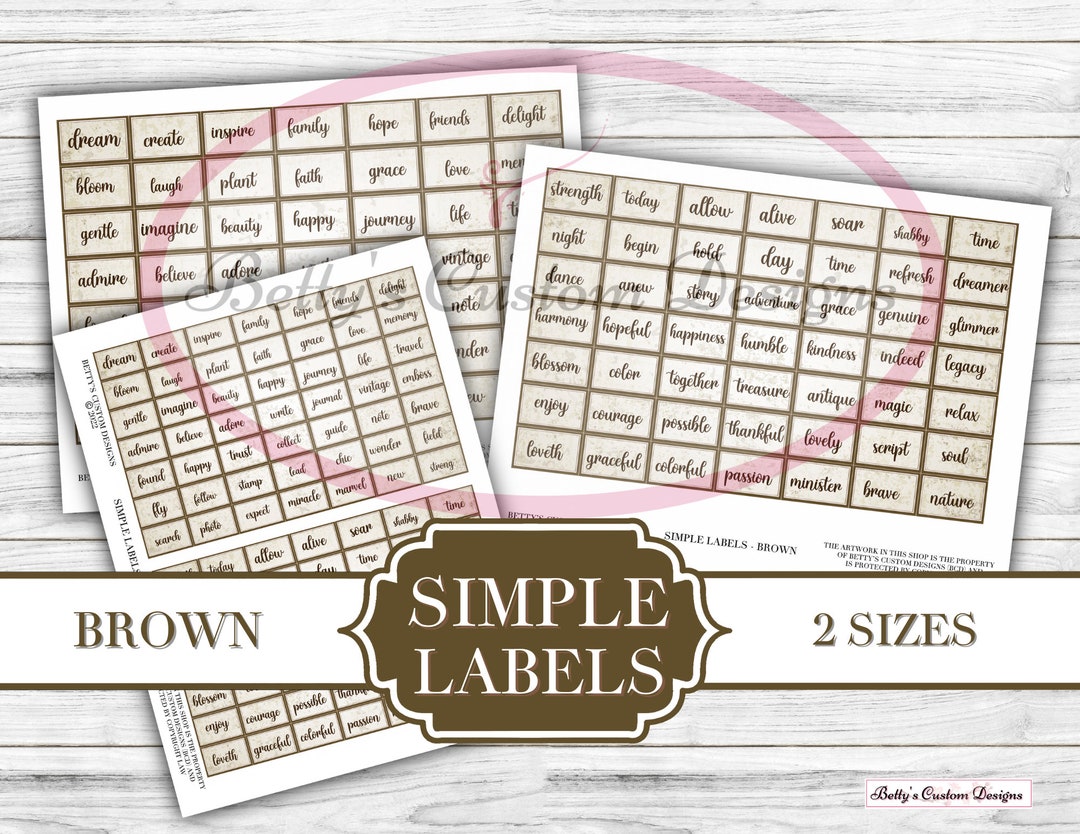 Simple Word Labels - Brown - Printable - Ephemera - Junk Journal Label ...
