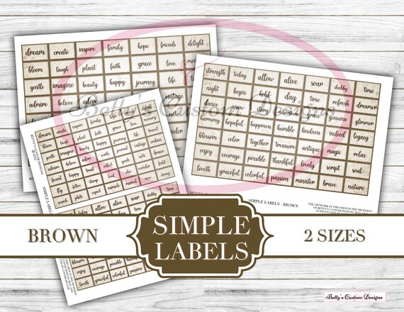 Simple Word Labels Brown Printable Ephemera Junk | Etsy