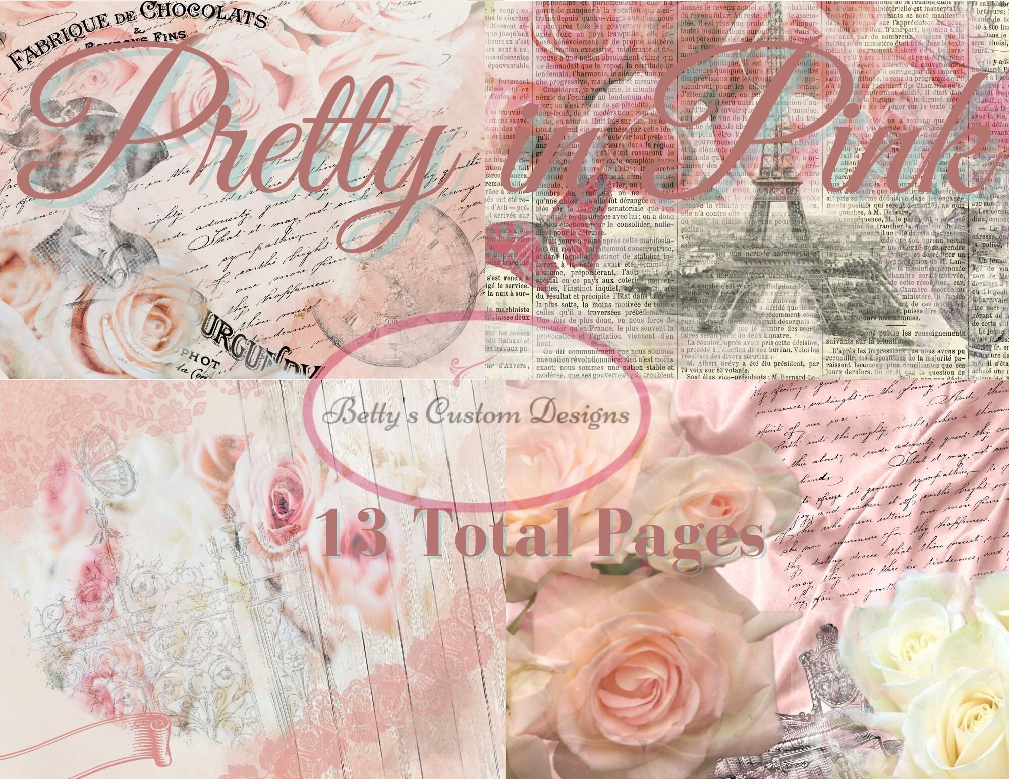 Pretty in Pink Junk Journal Kit Digital Paper Prints - Etsy
