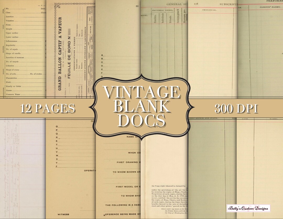 Vintage Blank Documents - Digital Paper Prints - Scrapbook - Vintage ...