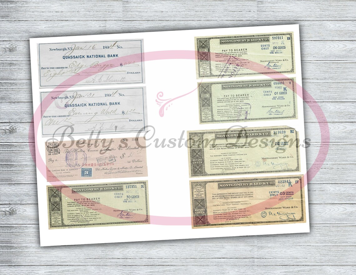 Vintage Bank Notes Vintage Checks Cheque Printable - Etsy