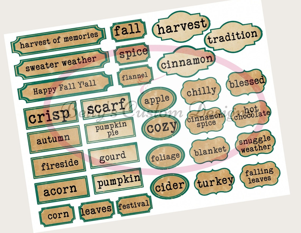 Vintage-style Fall Word Labels Typewriter Font WORDS - Etsy