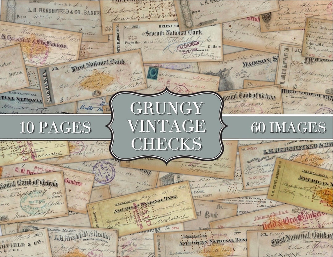 Digital Vintage Bank Checks - 10 Pages - 60 Images - Ephemera Pack ...