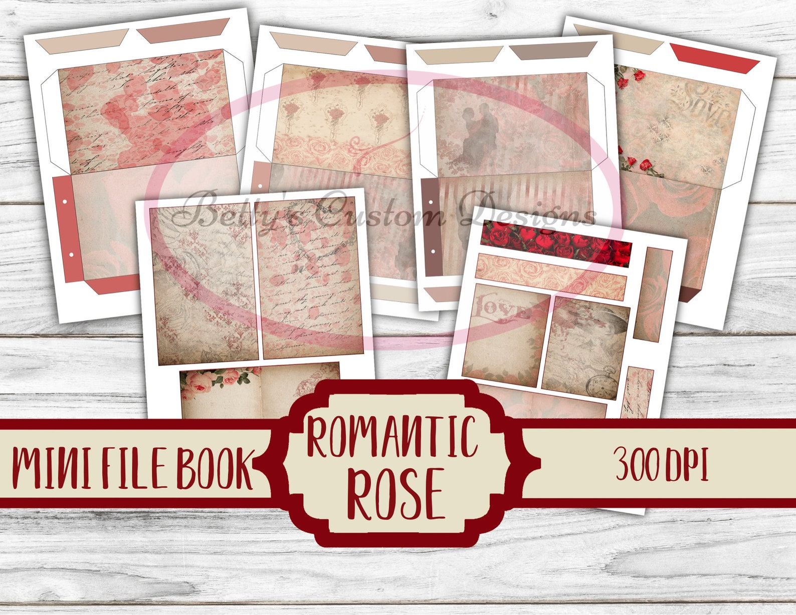 Mini File Folder Book Romantic Rose Digital Printable - Etsy