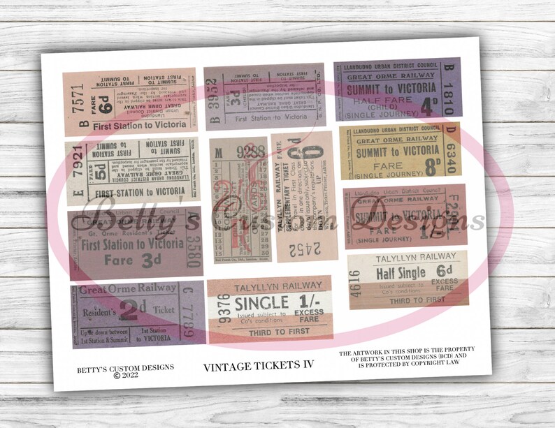 Vintage Tickets IV Random Font Handwritten Printable - Etsy