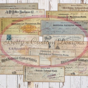Digital Vintage Bank Checks - 10 Pages - 60 Images - Ephemera Pack ...