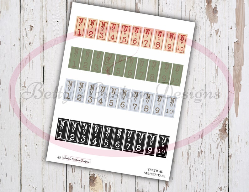Vertical Number Tabs Number Labels Printable Ephemera - Etsy