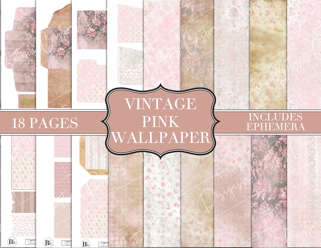 Vintage Pink Wallpaper Junk Journal Kit | Digital Download | Printable ...