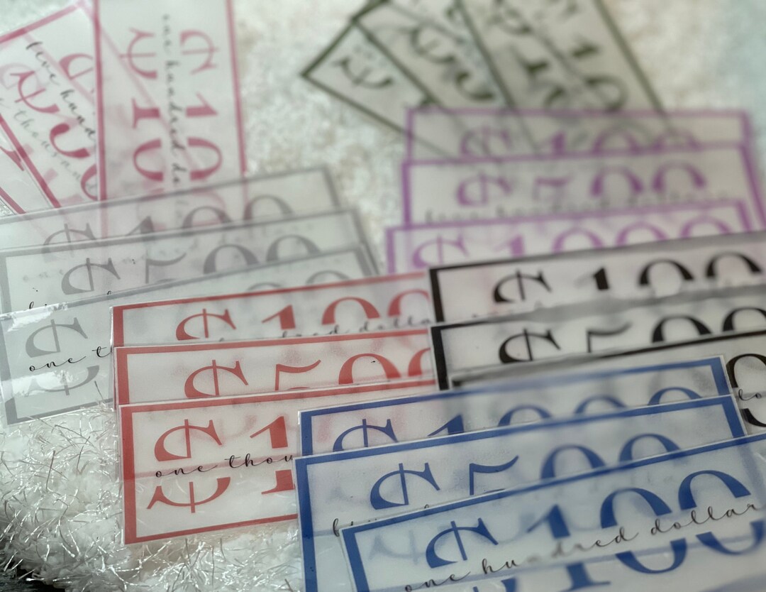 Minimalist Laminated Cash Placeholders Colored Edge 100 500 1000 Dollar ...