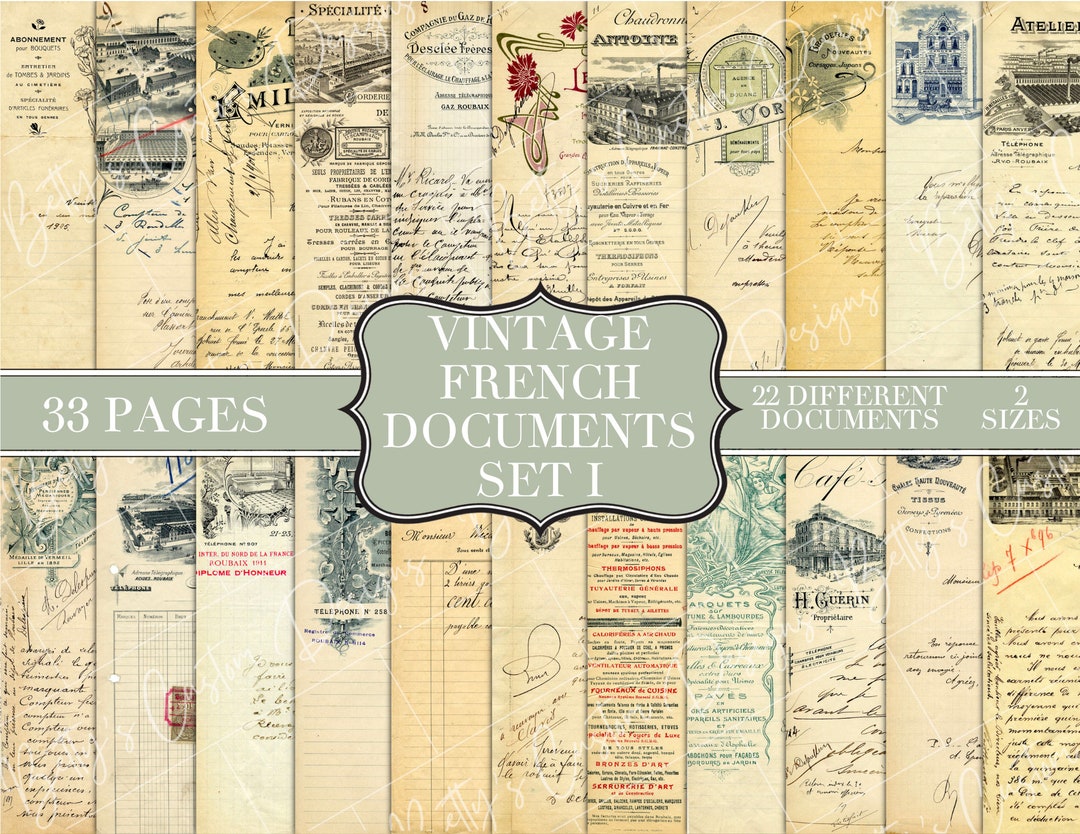 Vintage French Documents Digital Download - Junk Journal Ephemera ...