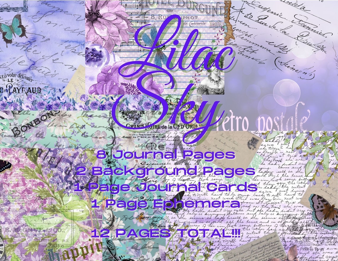 Lilac Sky Junk Journal Kit - Digital Paper Prints - Scrapbook - Vintage ...