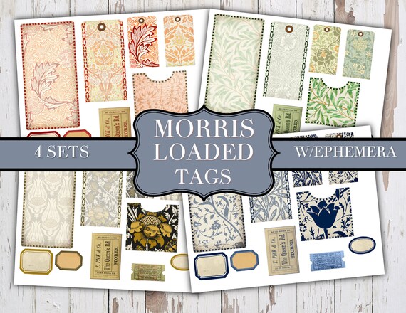 William Morris Loaded Tags Printable Tags Junk Journaling - Etsy