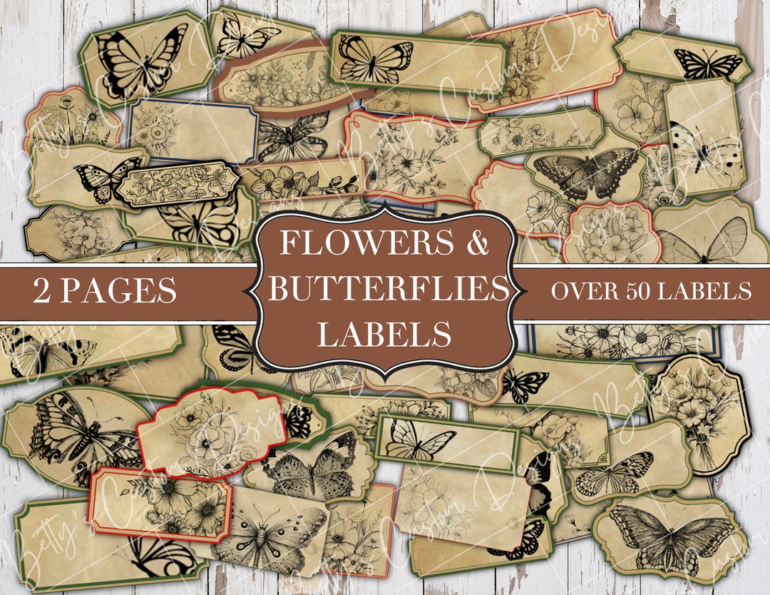Flower & Butterfly Labels - Junk Journal Ephemera - Digital - Printable ...
