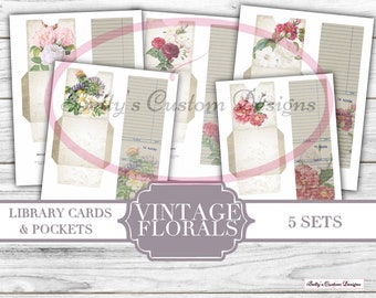 Vintage Rose Library Cards & Pockets Printable Journal | Etsy