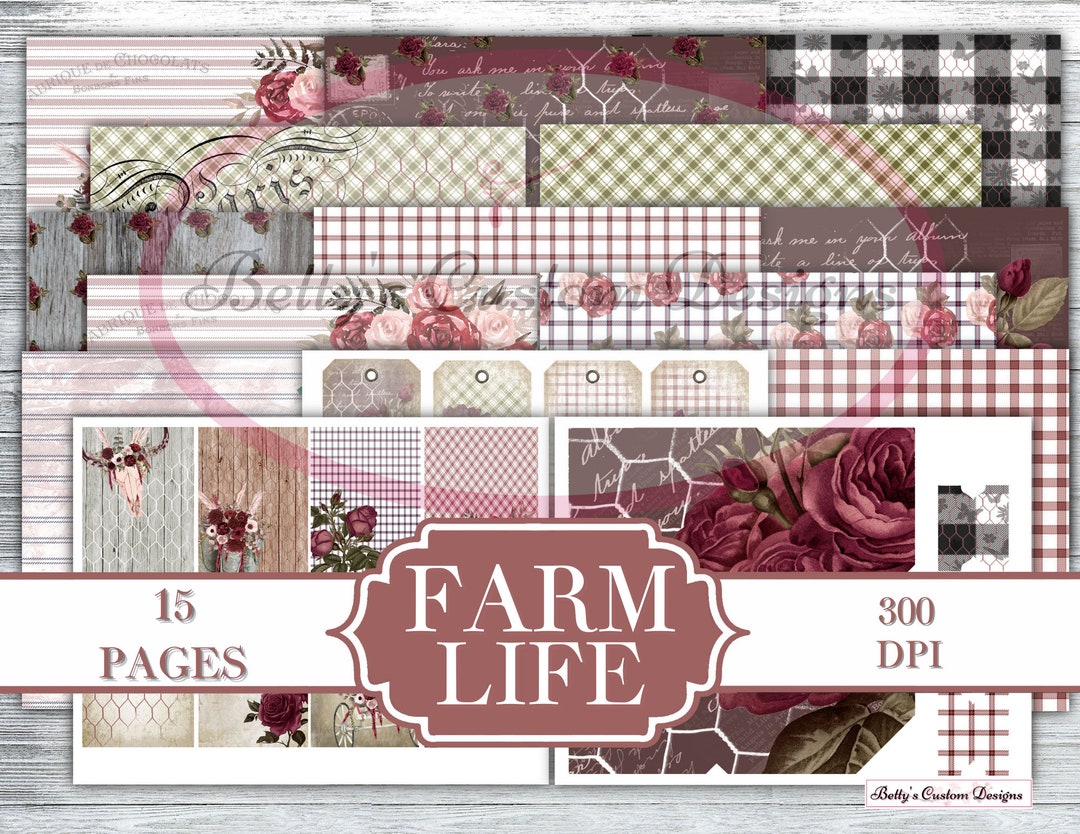 Farm Life Junk Journal Kit - Digital Paper Prints - Scrapbook - Vintage ...