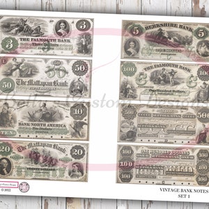 Vintage Bank Notes - Set 1 - Ephemera Pack - Junk Journal ...
