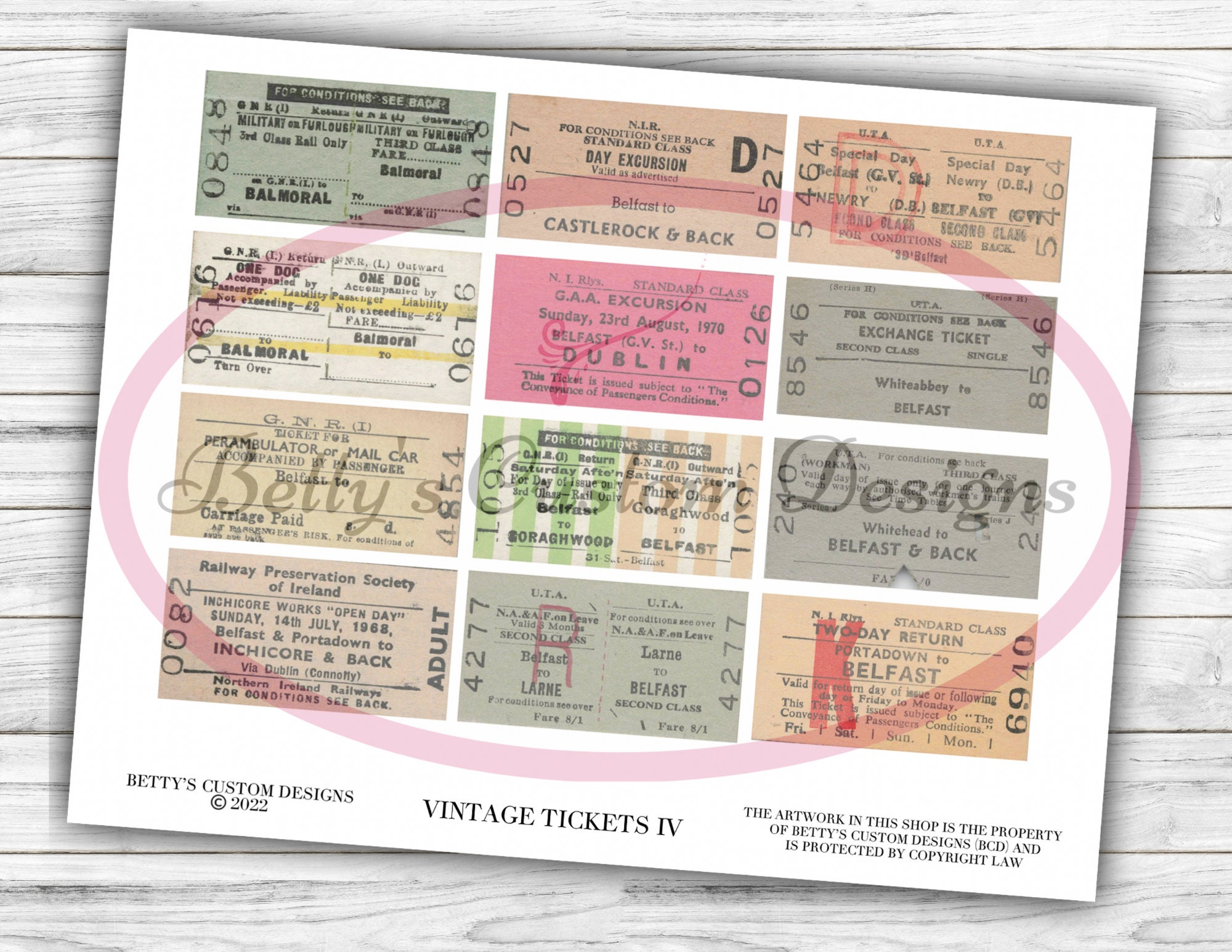 Vintage Tickets IV Random Font Handwritten Printable - Etsy