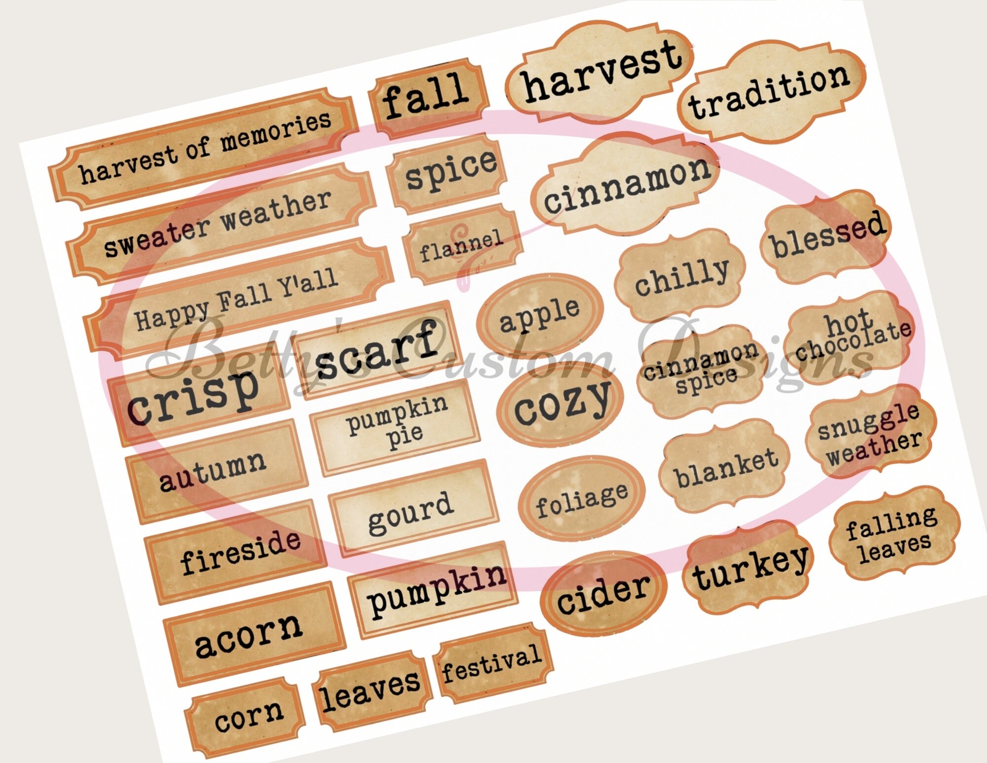 Vintage-style Fall Word Labels Typewriter Font WORDS - Etsy