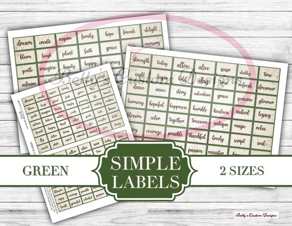 Simple Word Labels Green Printable Ephemera Junk | Etsy