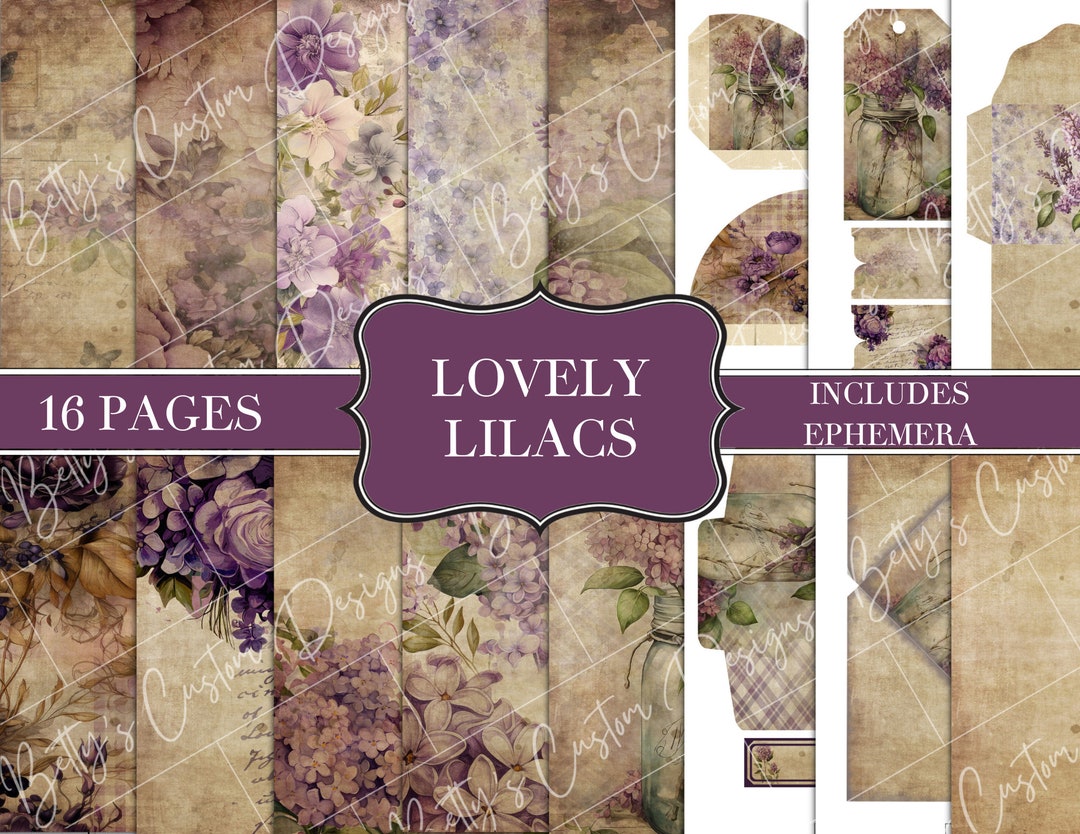 Lovely Lilacs Junk Journal Kit - Labels - Junk Journal Ephemera ...