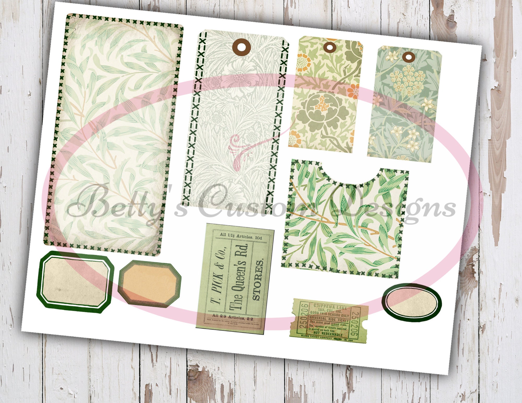 William Morris Loaded Tags Printable Tags Junk Journaling - Etsy