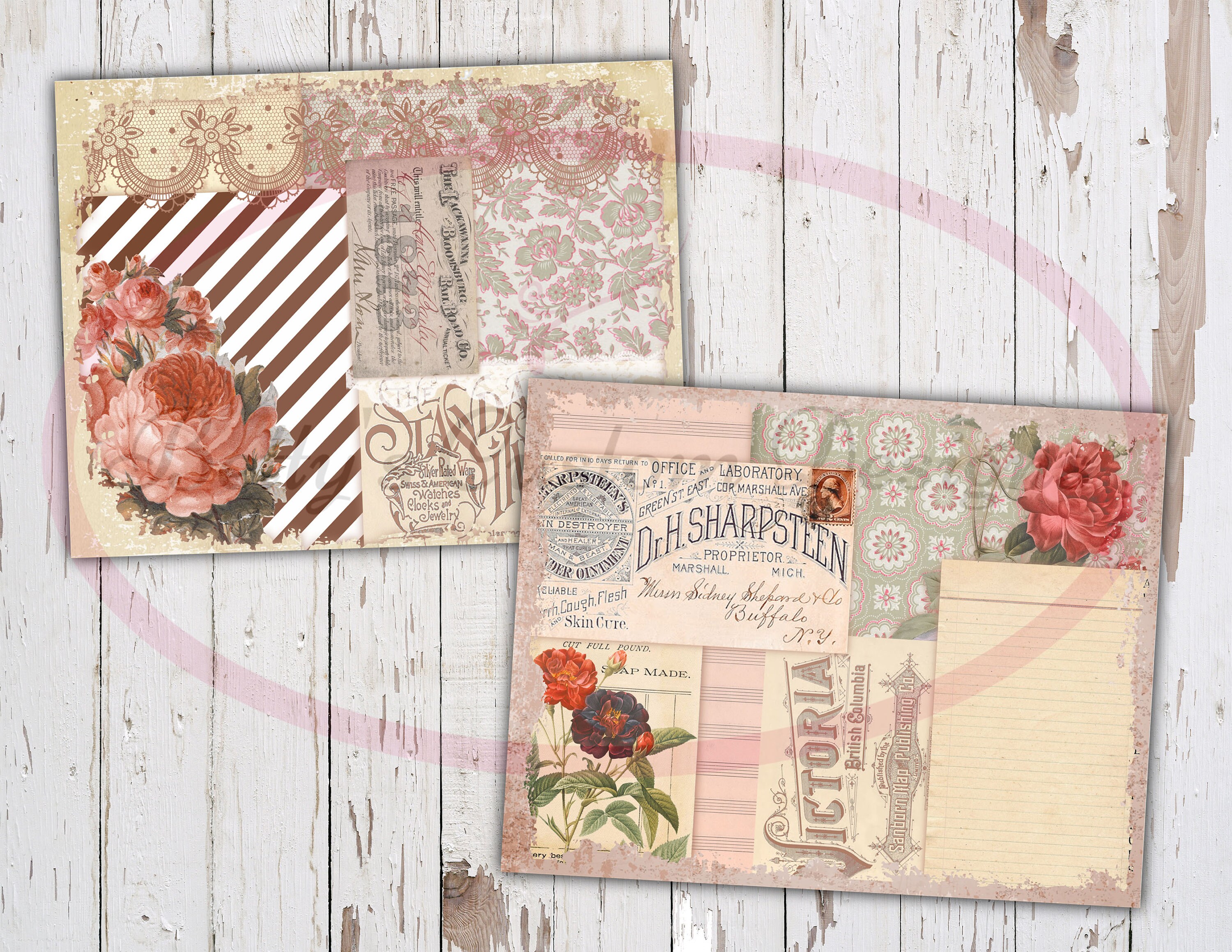Ledger & Roses Junk Journal Kit - Digital Paper Prints - Scrapbook ...