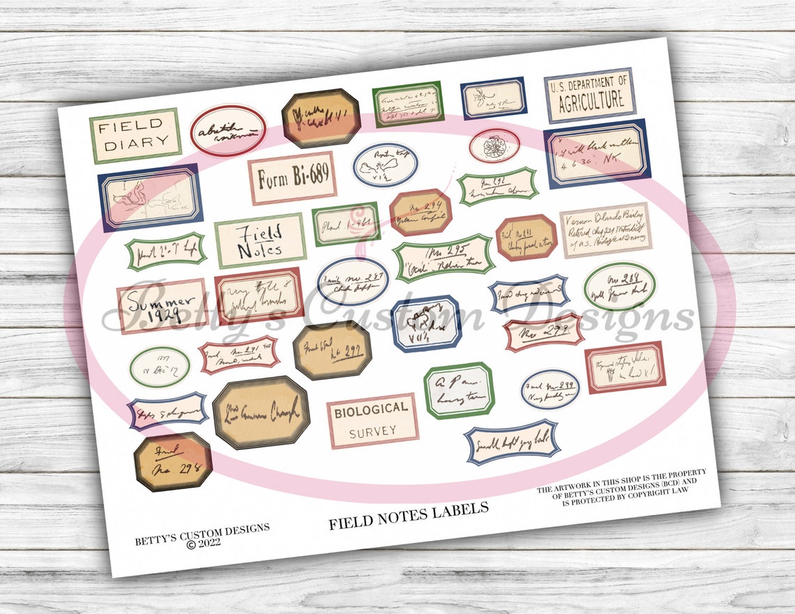 Field Notes Labels Printable Ephemera Junk Journal Label | Etsy