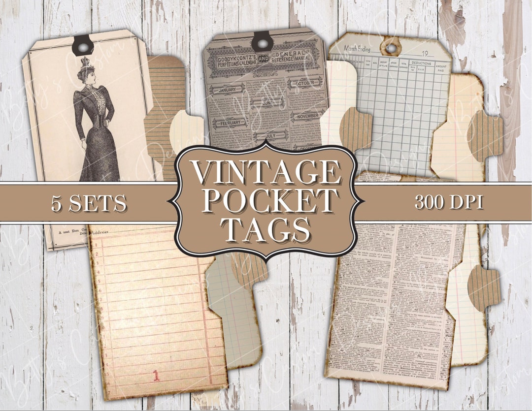 Vintage-style Pocket Tags - Printable Tags - Junk Journaling Digitals ...