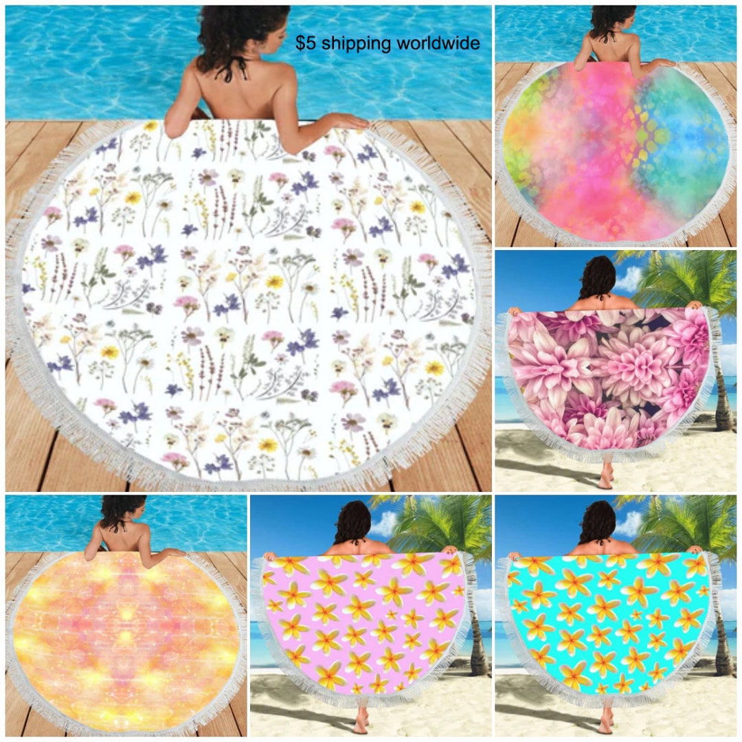 Circular Round Beach Shawls or Beach / Picnic Rugs 59 Inches With ...