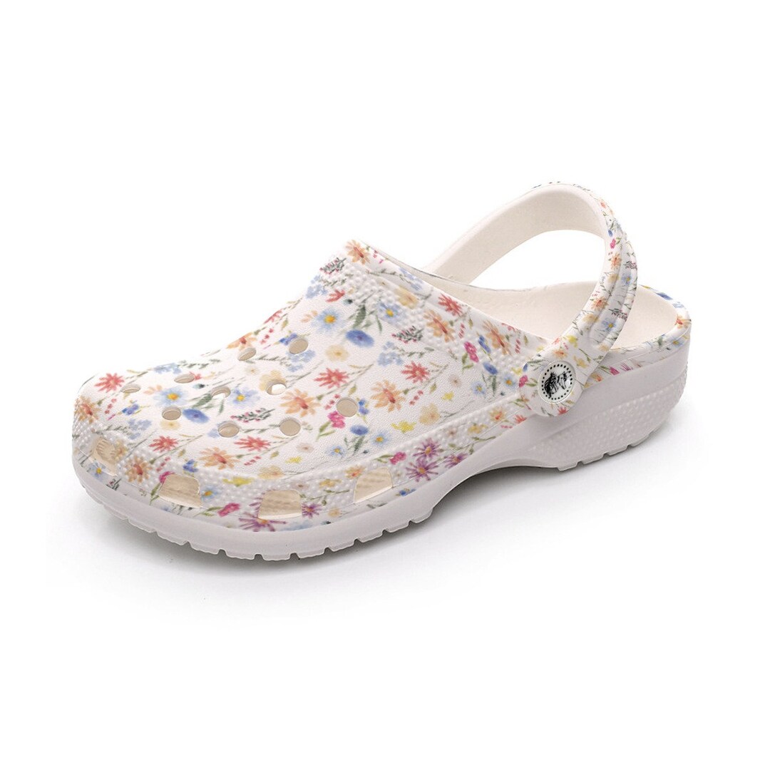 Wildflowers Painted White Rubber Clogs for Women Light, Comfy and ...