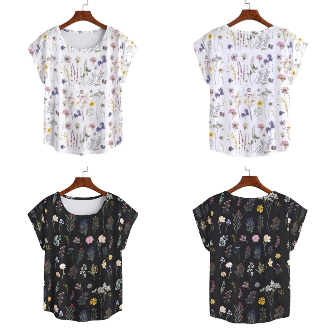 Wildflowers Round Neck Curved Hem Plus Size Women's Top Large Sizes in ...