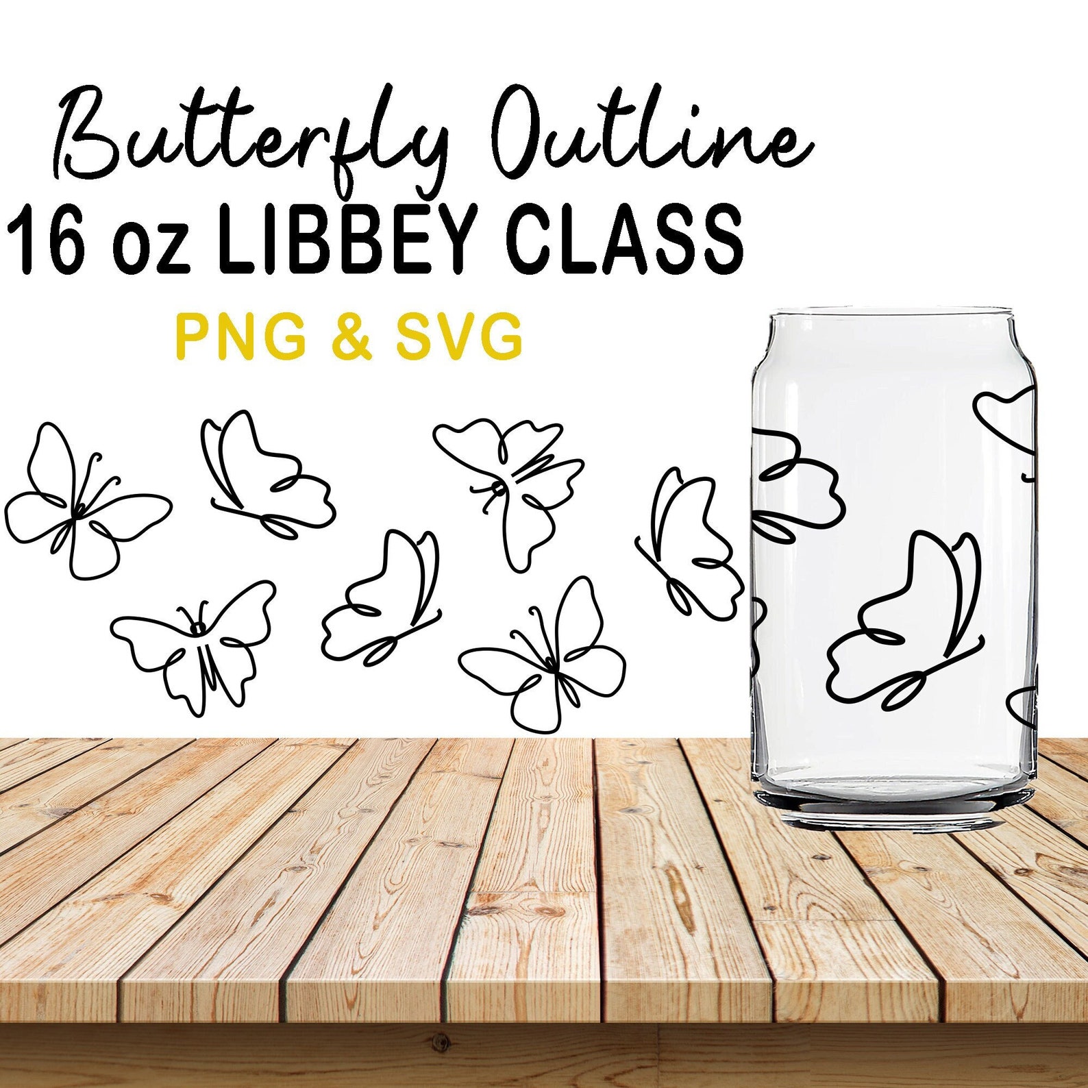Butterfly Outline Glass Wrap Svg 16oz Libbey Full Wrap Svg Etsy España