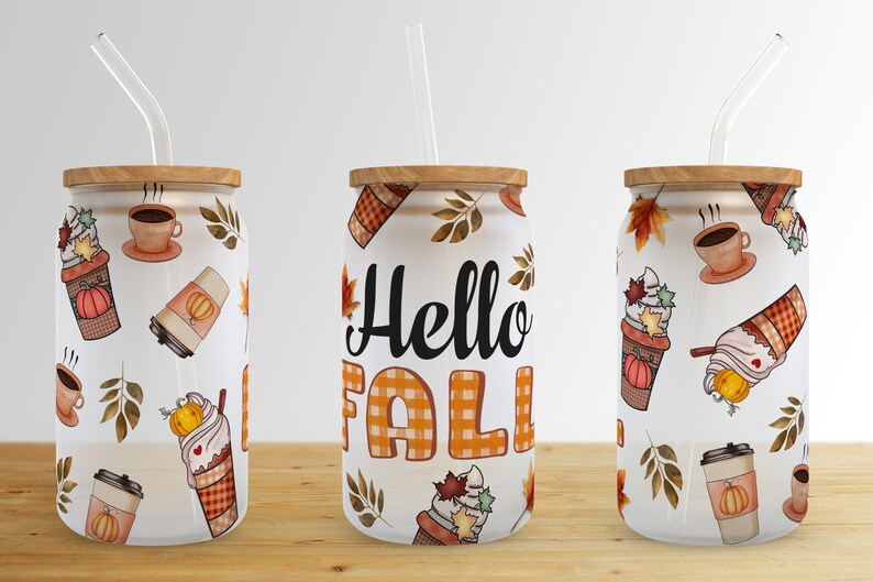 Hello Fall 16 Oz Libbey Glass Can Tumbler Sublimation Design,fall ...
