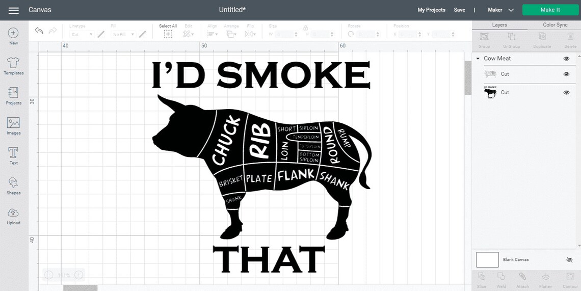 Cow Meat Cuts Svg PNG I'd Smoke That Svg Father's - Etsy