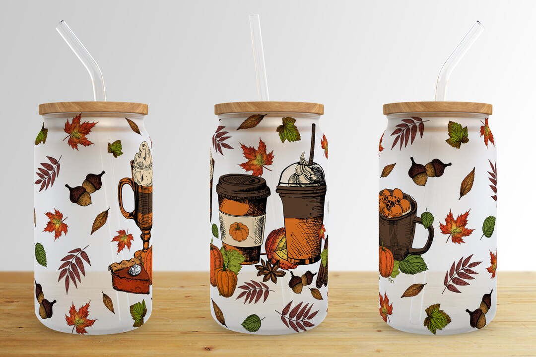 Fall Coffee Pumpkins 16 Oz Libbey Glass Can Tumbler Sublimation Design ...