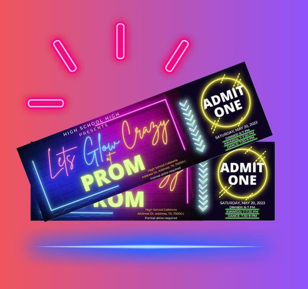 Glow Prom Ticket Template - Etsy