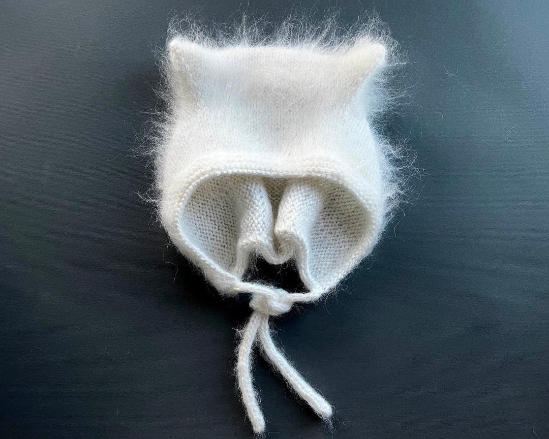 Mohair Cat Ear Bonnet off White - Etsy
