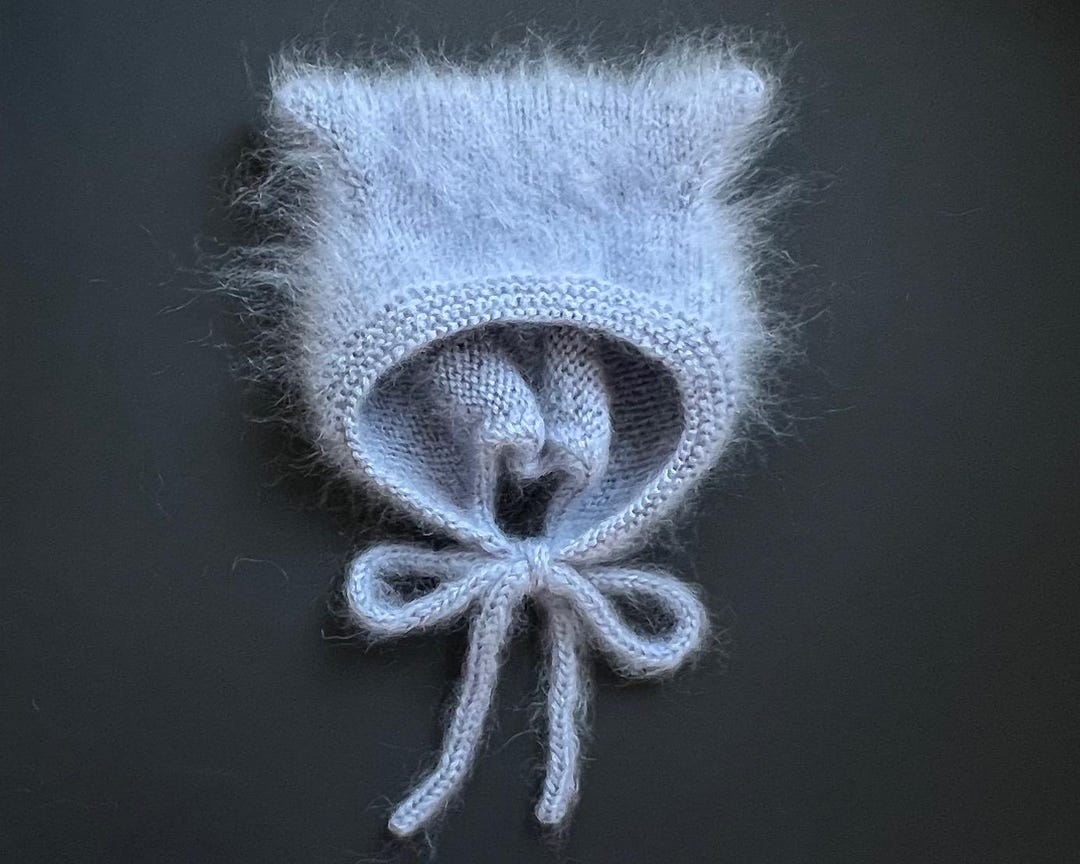 Knit Mohair Bonnet in GREY Color - Adult Cat Ear Bonnet for Women - Etsy