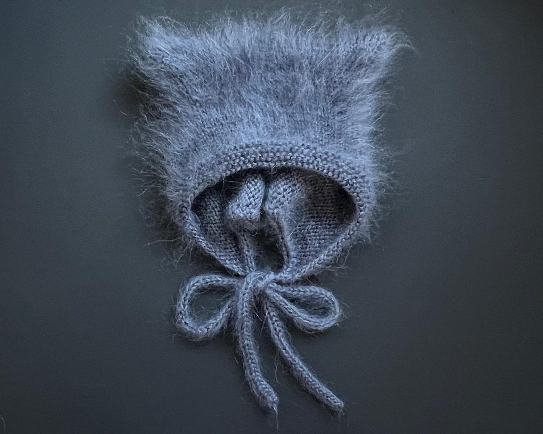 Cozy Mohair Cat Ear Bonnet - Color STEEL - Etsy