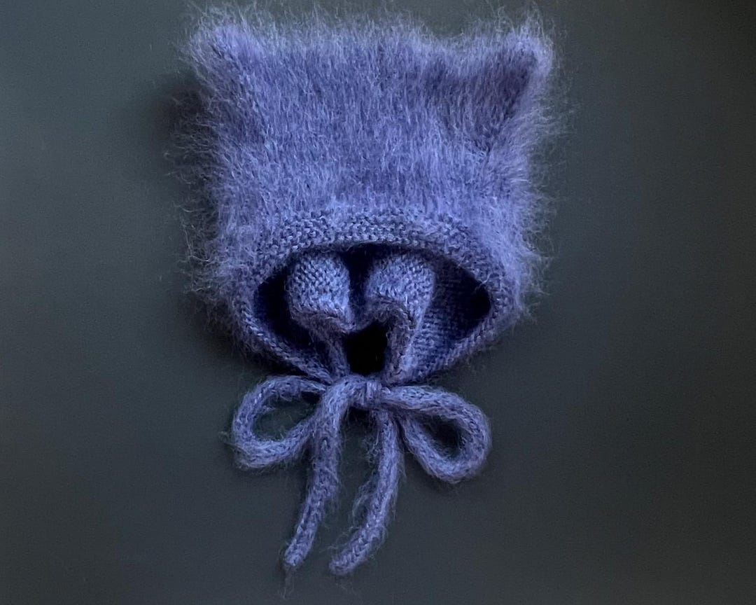 Mohair Cat Ears Bonnet - Color DENIM - Etsy