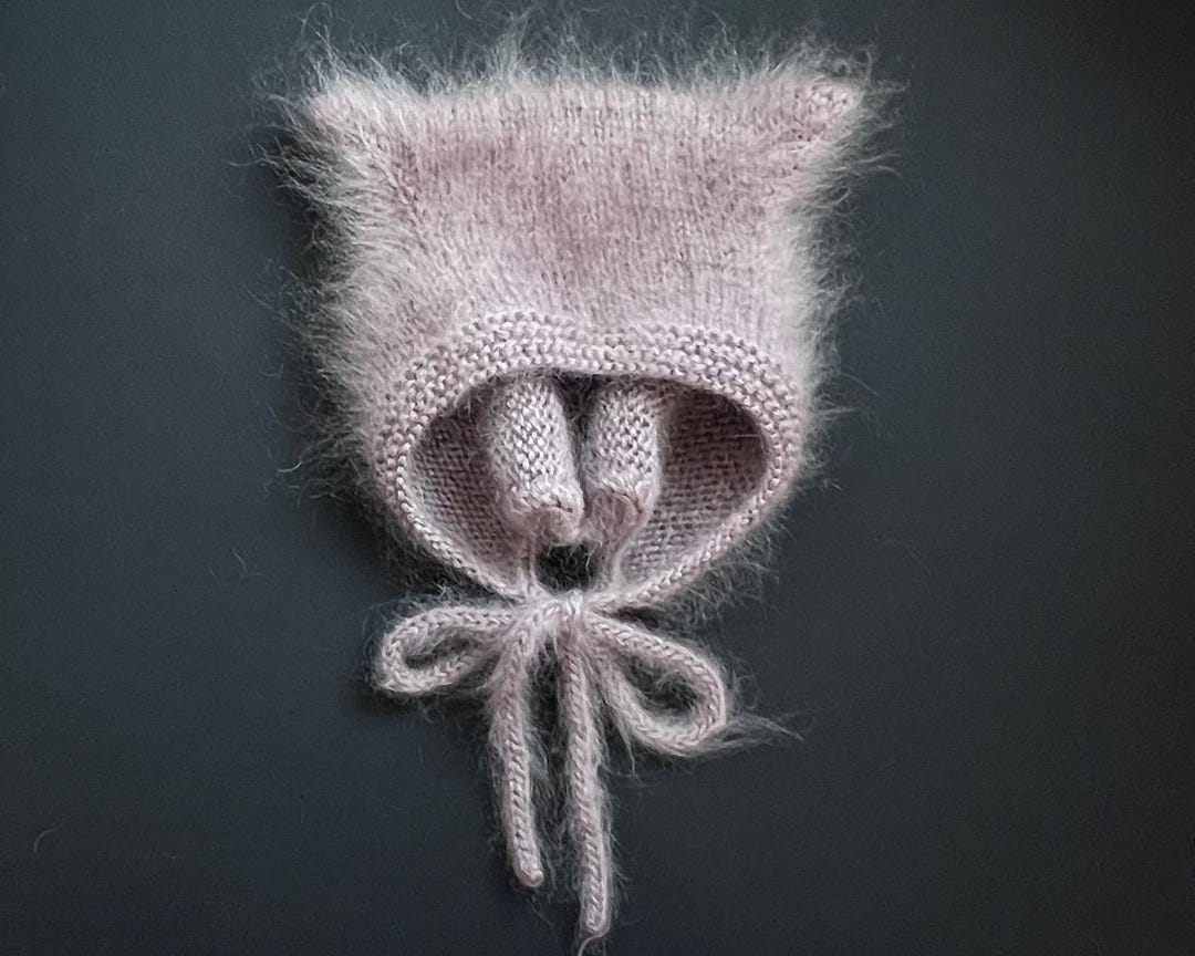 Mohair Cat Ear Hat - Womens Cat Bonnet in Color MINK - Etsy
