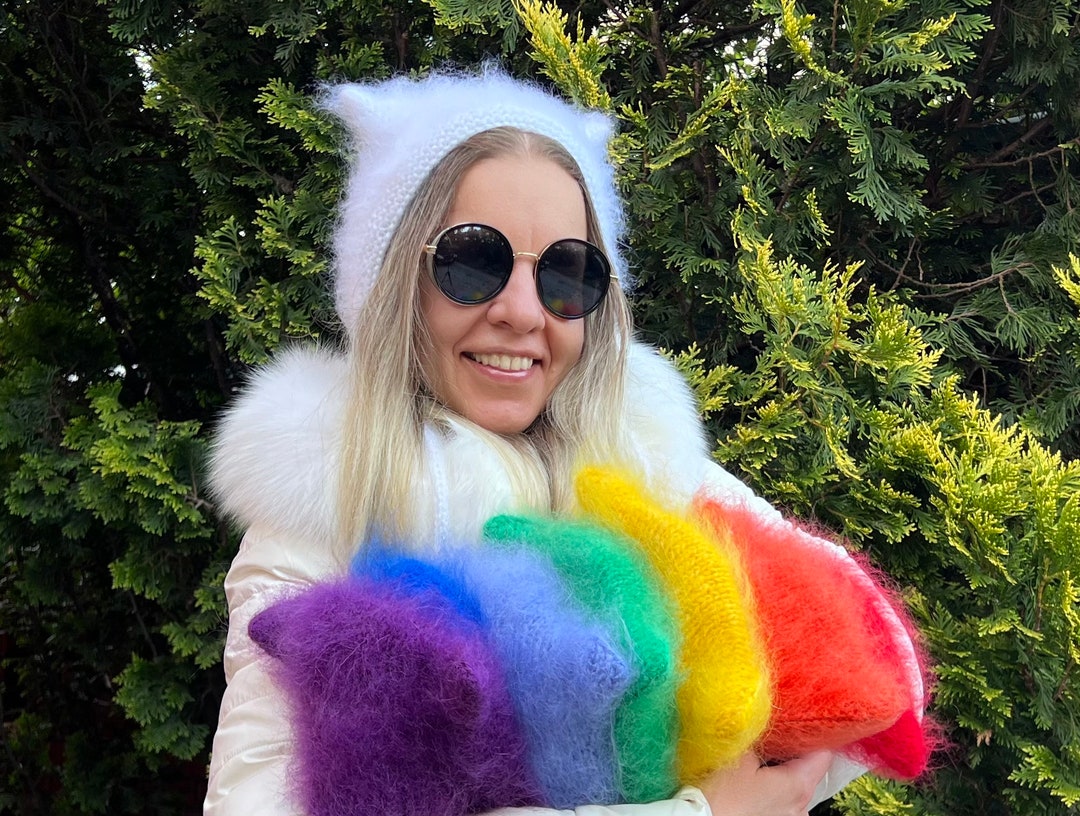 Adult Knit Mohair Cat Ears Bonnet - Etsy